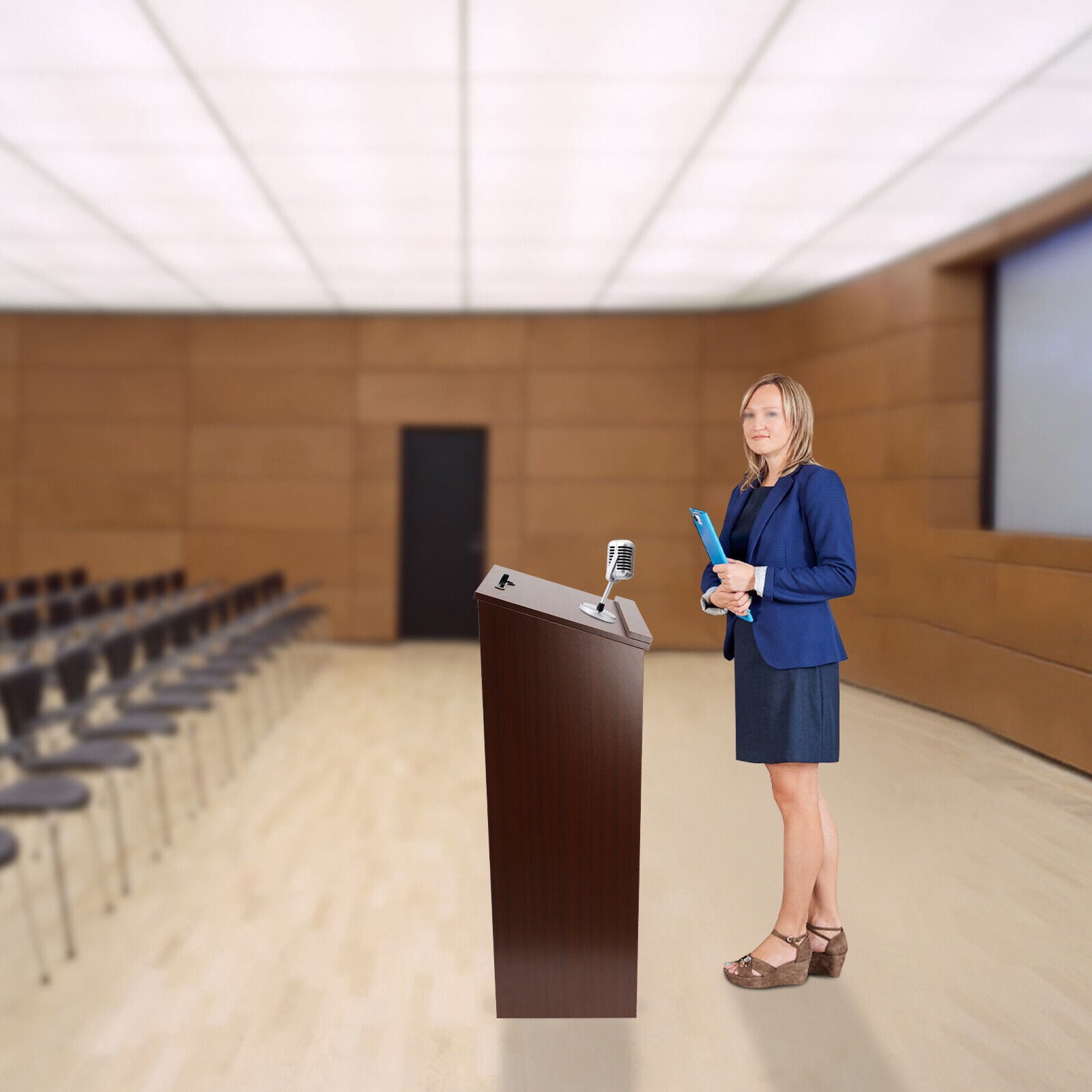 SHZICMY Mobile Brown Standing Podium Laptop Lectern Podium Stand Pulpit ...