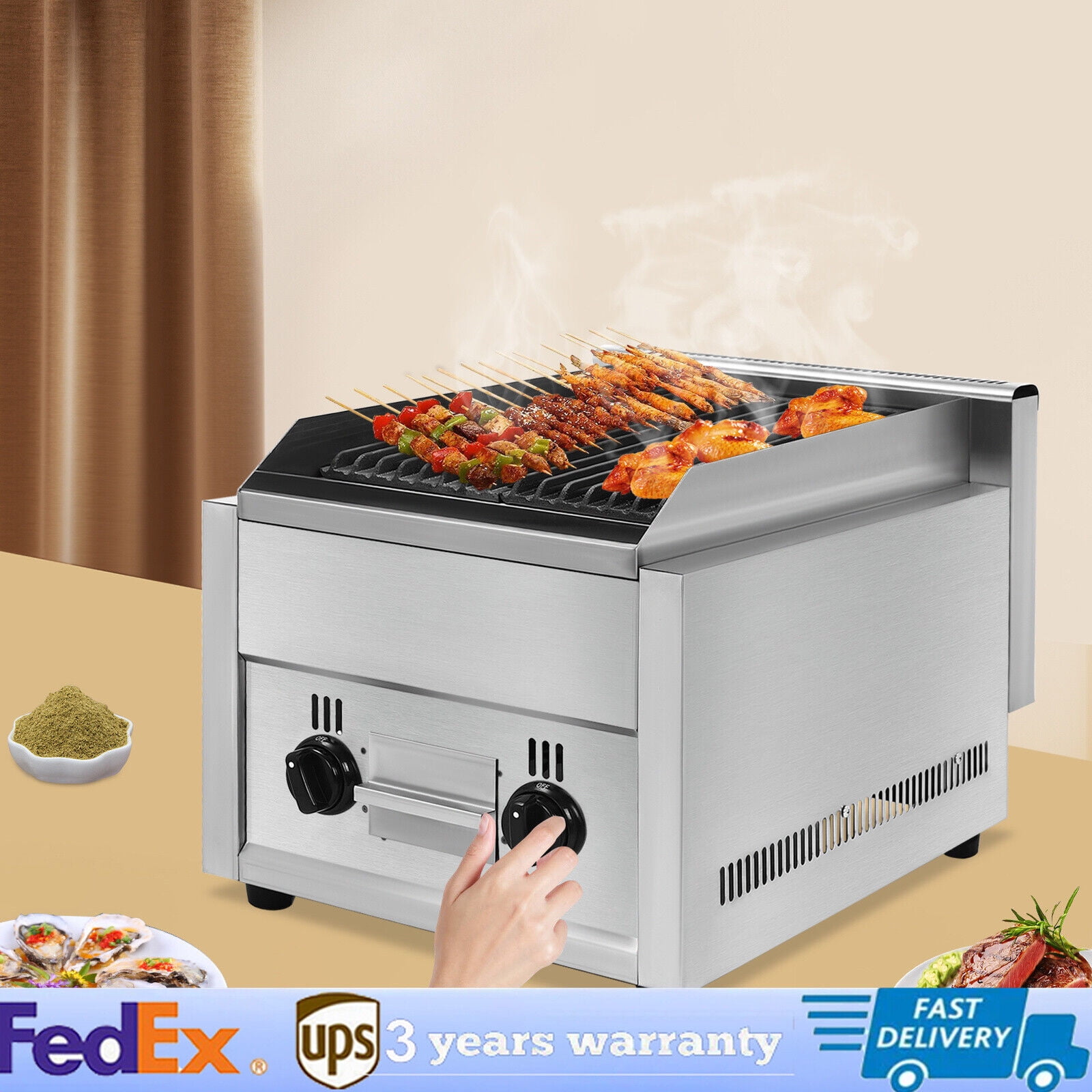 SHZICMY New Commercial Countertop Char Broiler Grill 2 Burner Gas ...