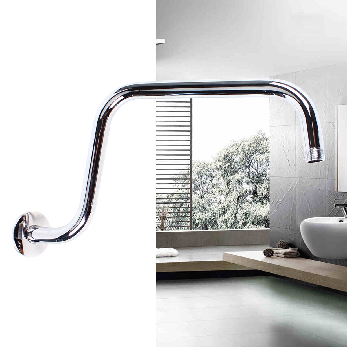 SHZICMY Silver Fixed Shower Head Extension Arm Extra Hose Wall-Mounted ...