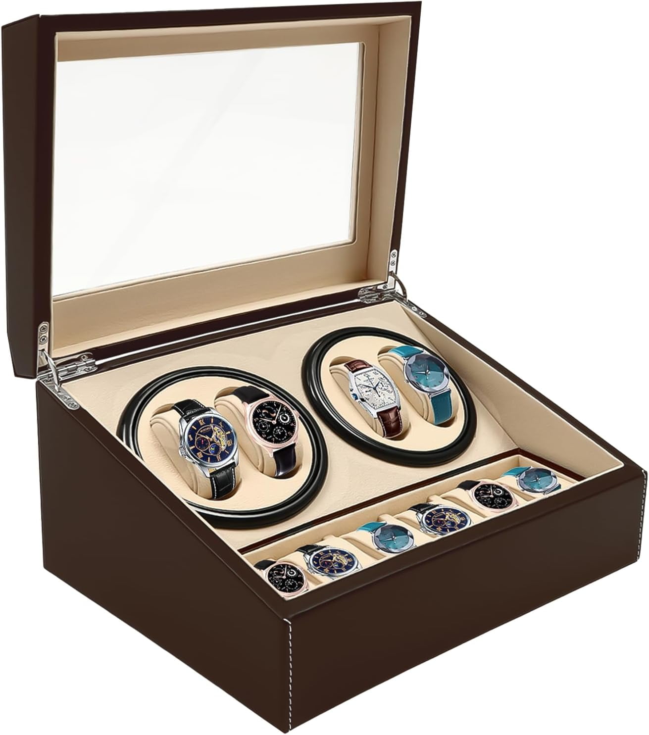 SHZICMY Watch Winder Box with Silent Bidirectional Motor, 4 Rotating +6 ...