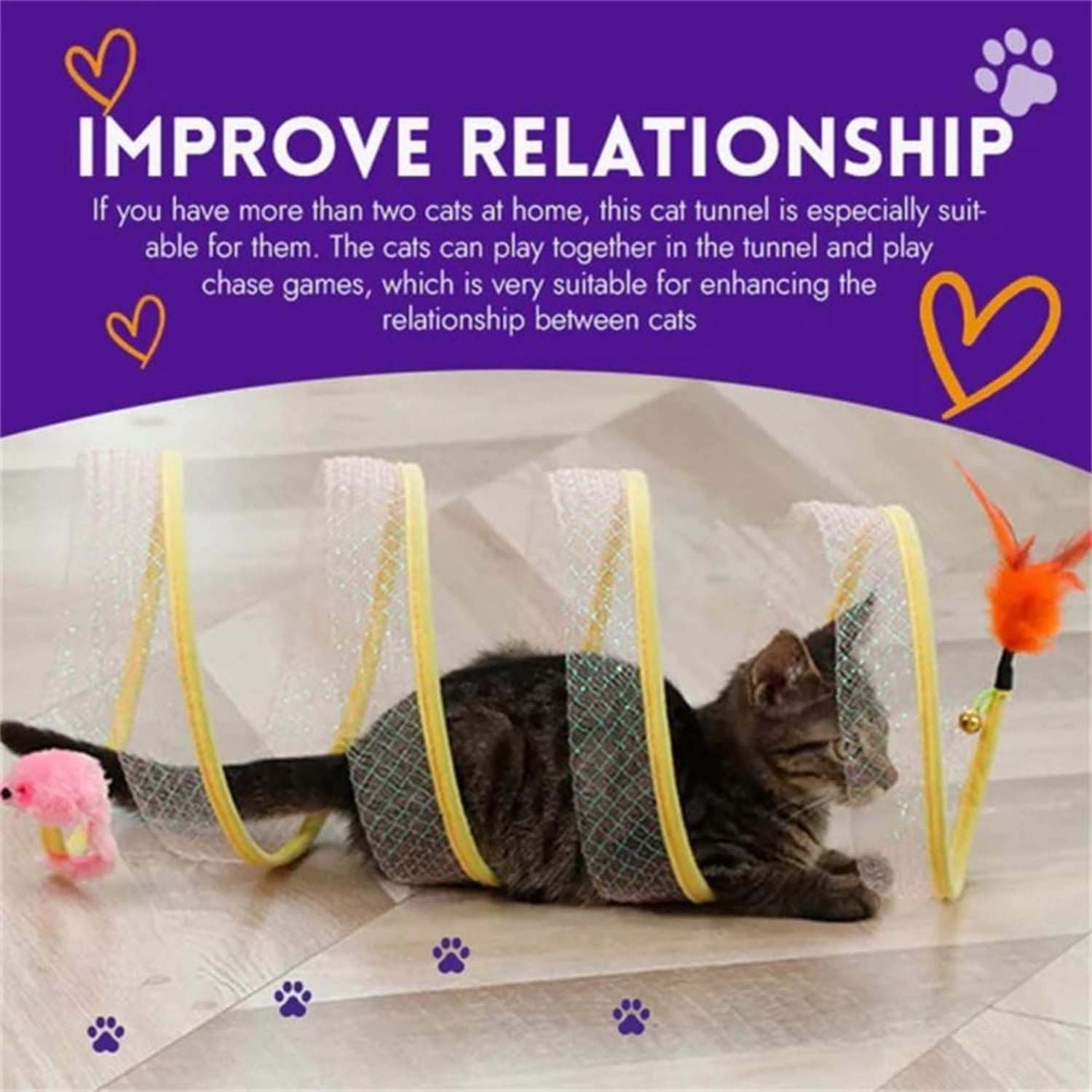 SHZNSJWDKJ Interactive Collapsible Cat Tunnel Toy with Feather Mouse ...