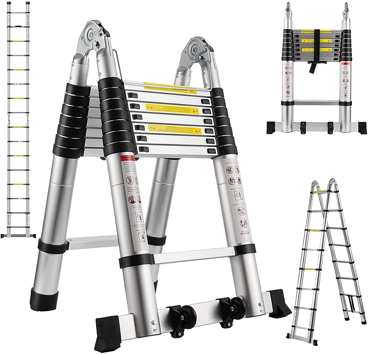 SHZOND Aluminum 16.5FT Telescoping Ladder, Spring Loaded, Multi ...