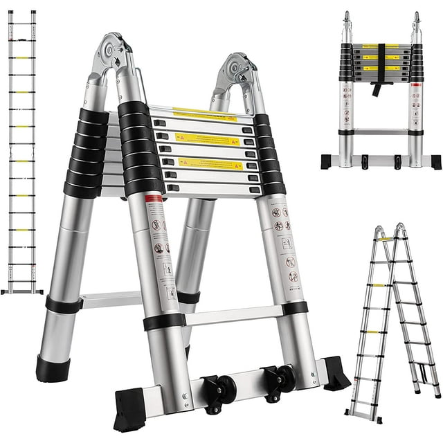 SHZOND Aluminum 16.5FT Telescoping Ladder, Spring Loaded, Multi ...