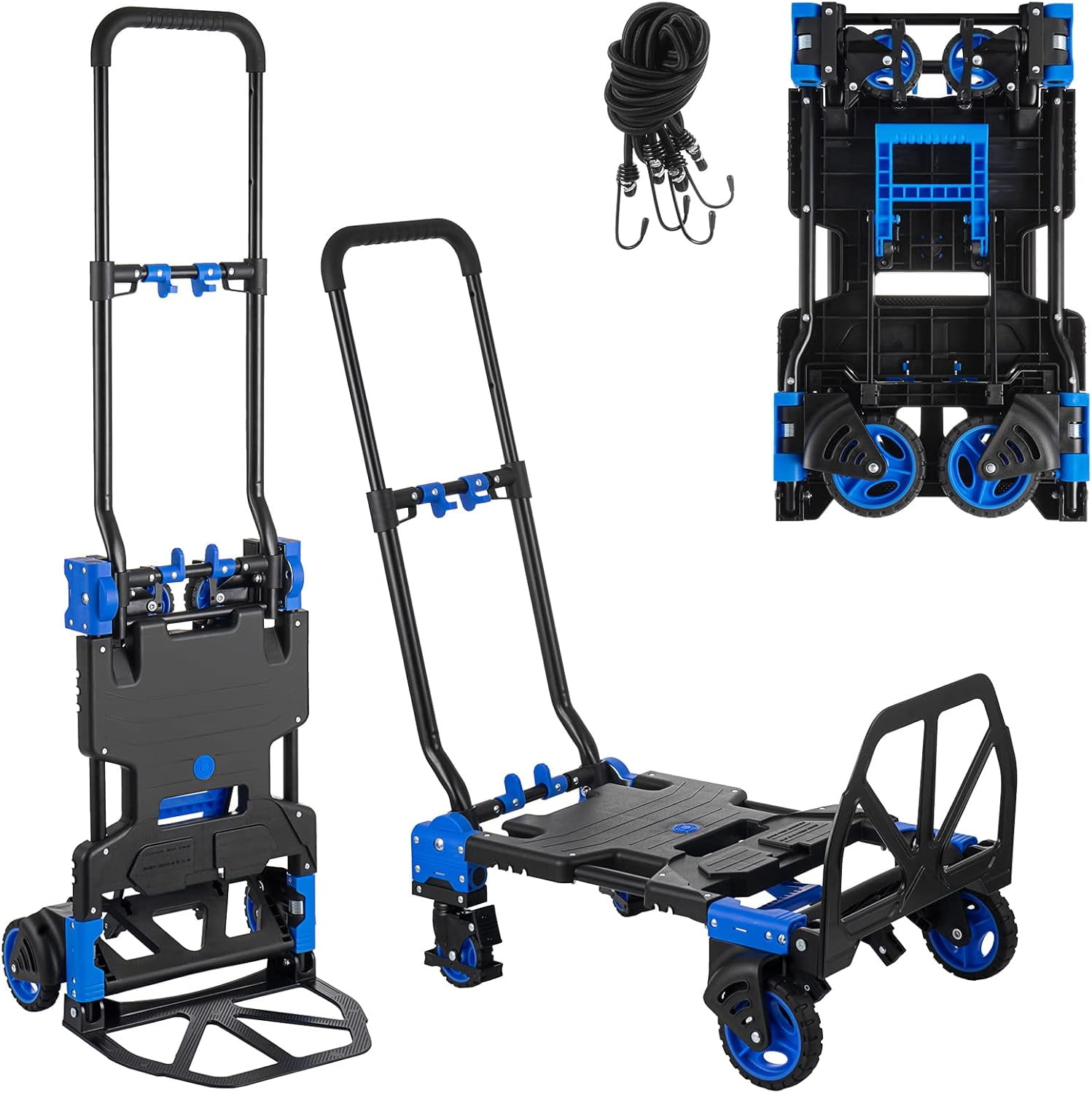 SHZOND 2 in 1 Hand Truck Foldable, 330LB Capacity Hand Dolly with 4 ...