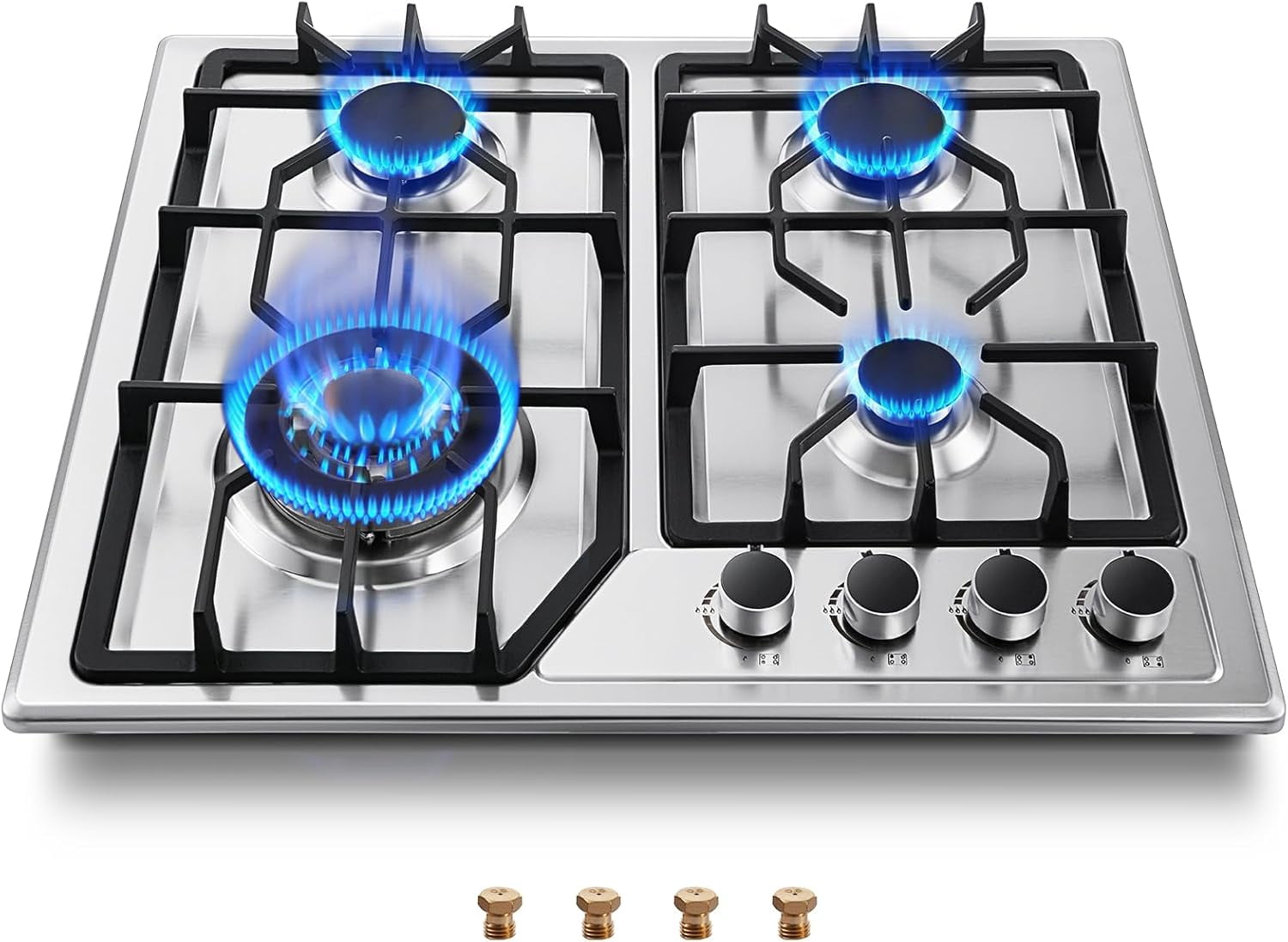 SHZOND 24 Inch Gas Cooktop, Built in 4 Burner Stainless Steel Gas ...