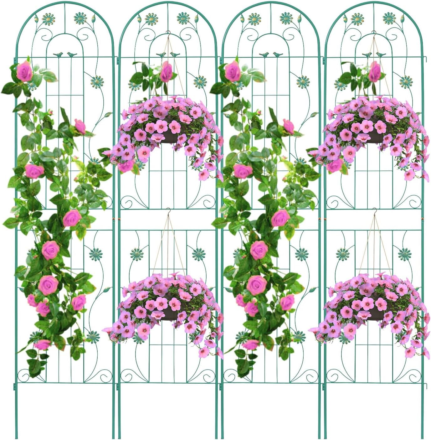 SHZOND 4 Pack 86.2x19.7 in Metal Garden Trellis for Climbing Plants ...