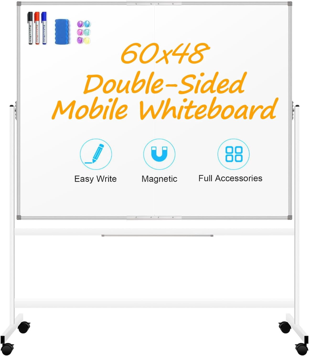 SHZOND 60 x 48 Double Sided Rolling Whiteboard, Rolling White Board ...