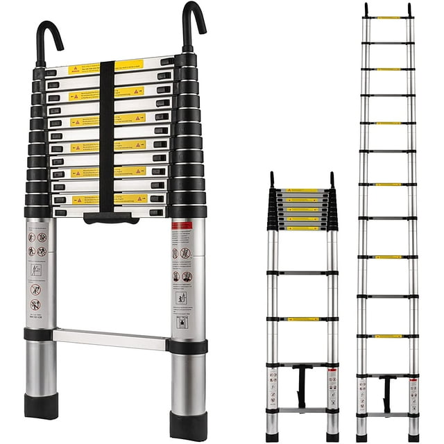 SHZOND Lightweight Aluminum Telescopic Ladder, 12.5FT Expandable Ladder ...