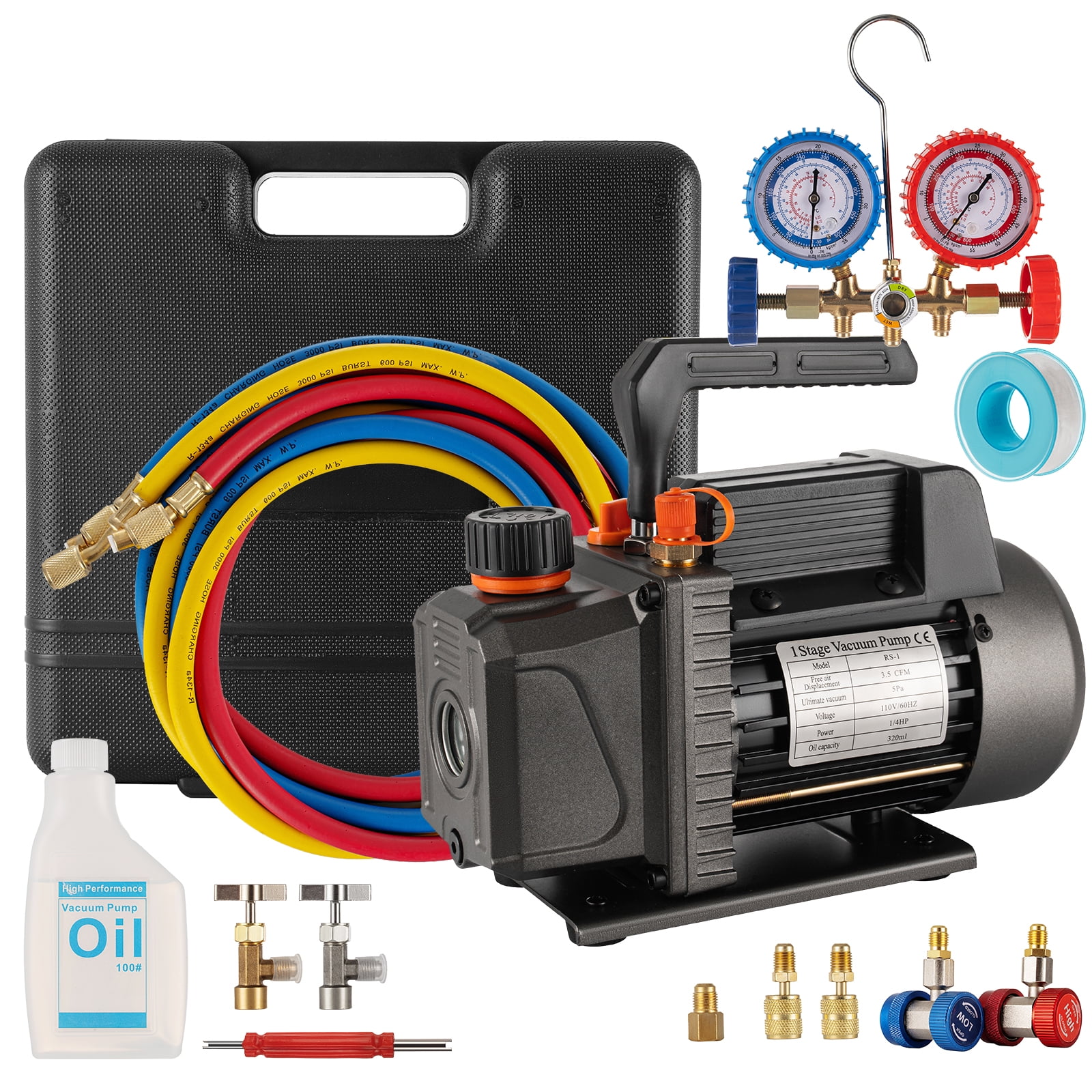 SHZOND Vacuum Pump 3.5CFM 1/4HP Single Stage Air Vacuum Pump HVAC with ...