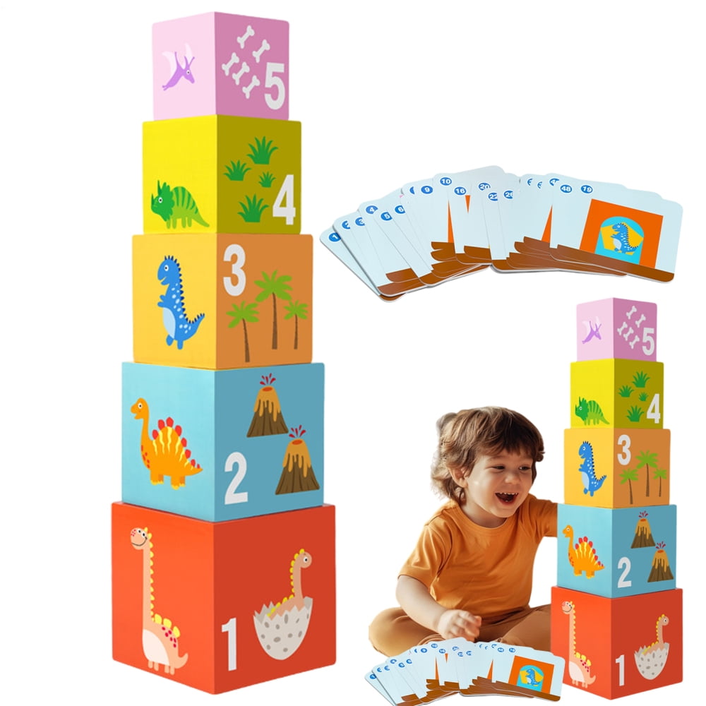 SHZONS Nesting Toys Wooden Number Building Blocks Preschool Learning ...