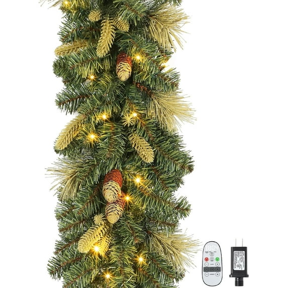 SHareconn 2 Packs 9FT Prelit Greenery Christmas Garland with Pine Cones ...