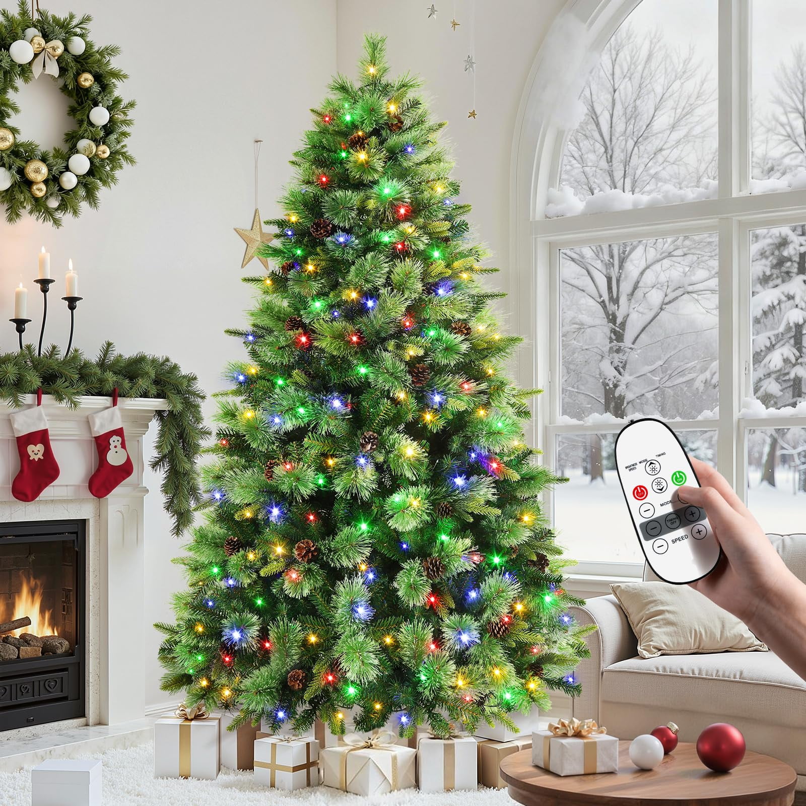Alupssuc 5.5ft Prelit Artificial Hinged Christmas Pine Tree with Remote ...