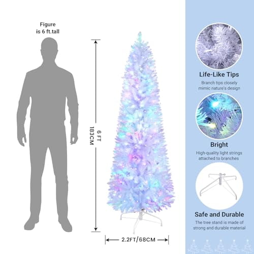 SHareconn 6ft Prelit Artificial Hinged Slim Pencil Christmas Tree, with ...