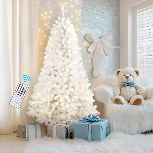 SHareconn 6ft Prelit Premium Artificial Hinged Full Christmas Tree with 250 Multi-Color Changing ...