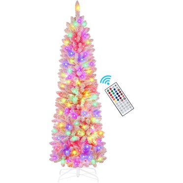 6 FT Christmas Tree, Slim Pencil Tree with Metal Base, Artificial Tree ...