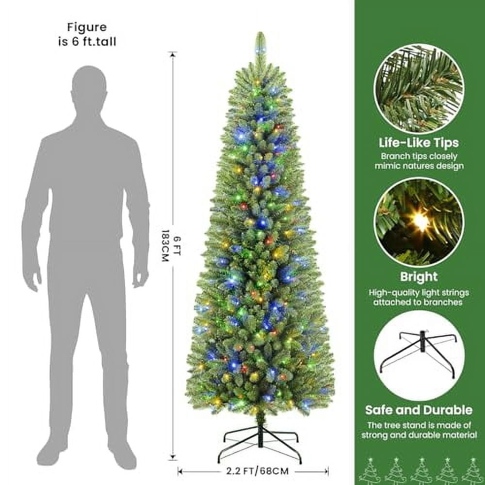 SHareconn 6ft Premium Prelit Artificial Hinged Slim Pencil Christmas Tree with Remote Control ...