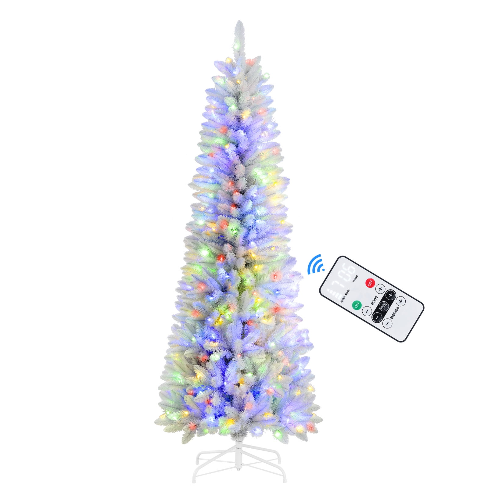 SHareconn 6ft Premium Prelit Artificial Hinged Slim Pencil Christmas Tree with Remote Control ...