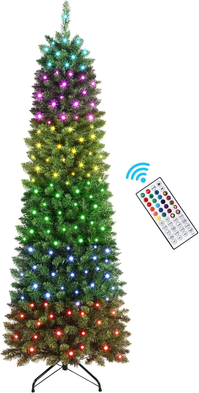 SHareconn 7.5ft Prelit Artificial Hinged Slim Pencil Christmas Tree ...