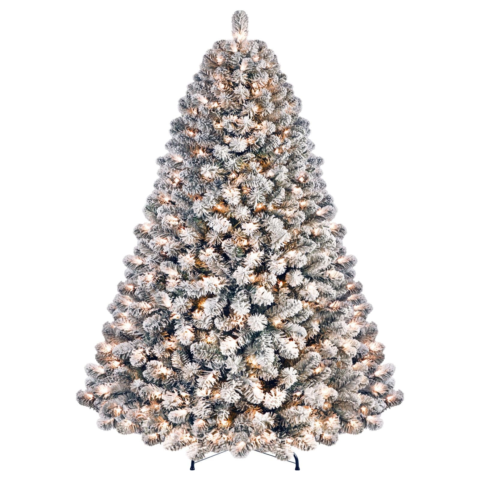 SHareconn 7ft Prelit Snow Flocked Artificial Holiday Christmas Tree with 300 Warm White Lights ...
