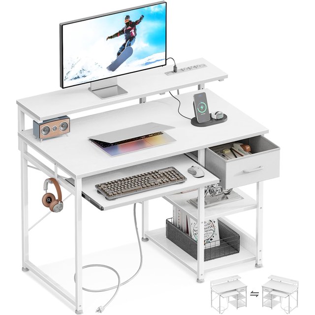 SHboomlife Computer Desk with Keyboard Tray 55 Inch Office Desk with ...