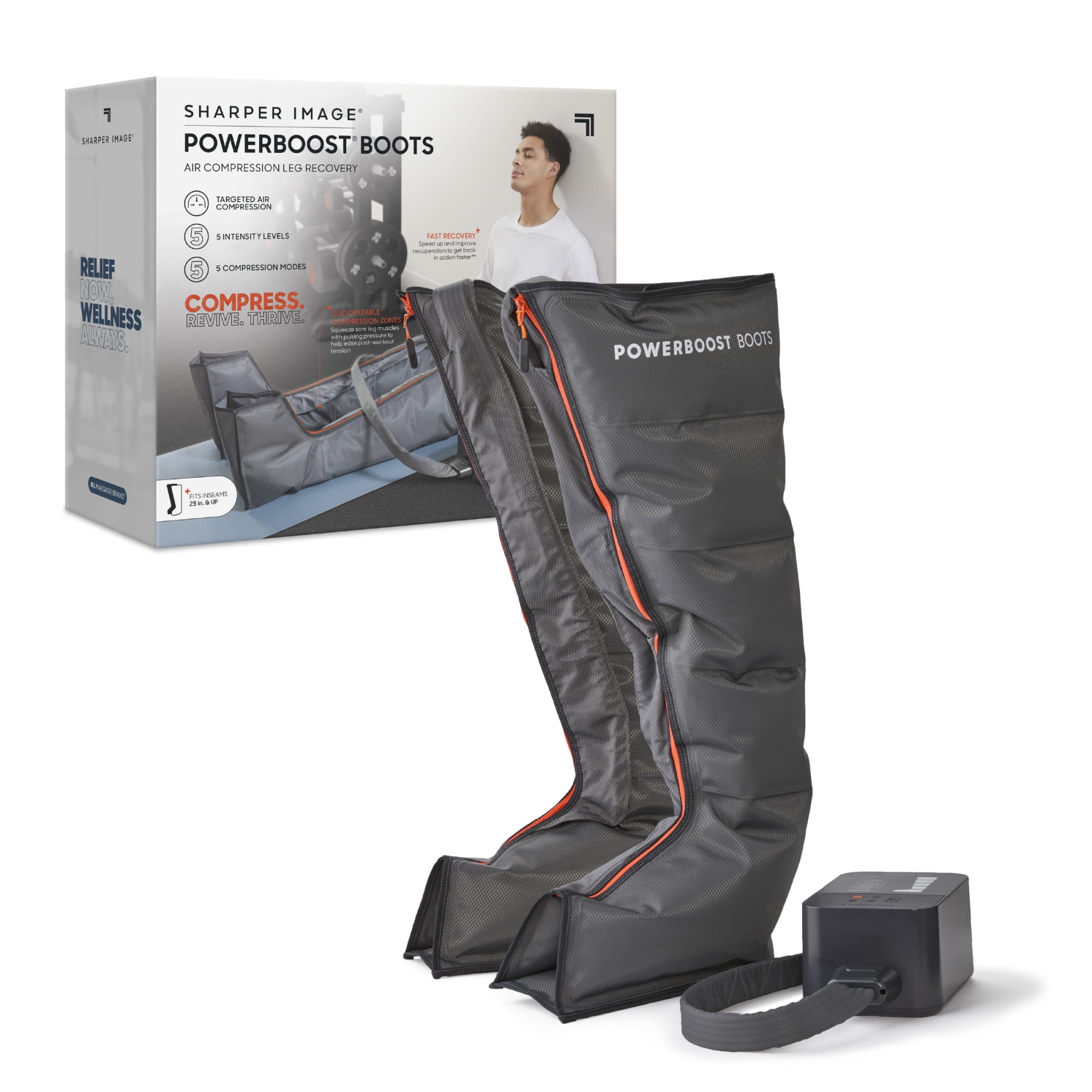 Sharper Image® Powerboost® Leg Boots, Air Compression Massager, Fits 25 ...