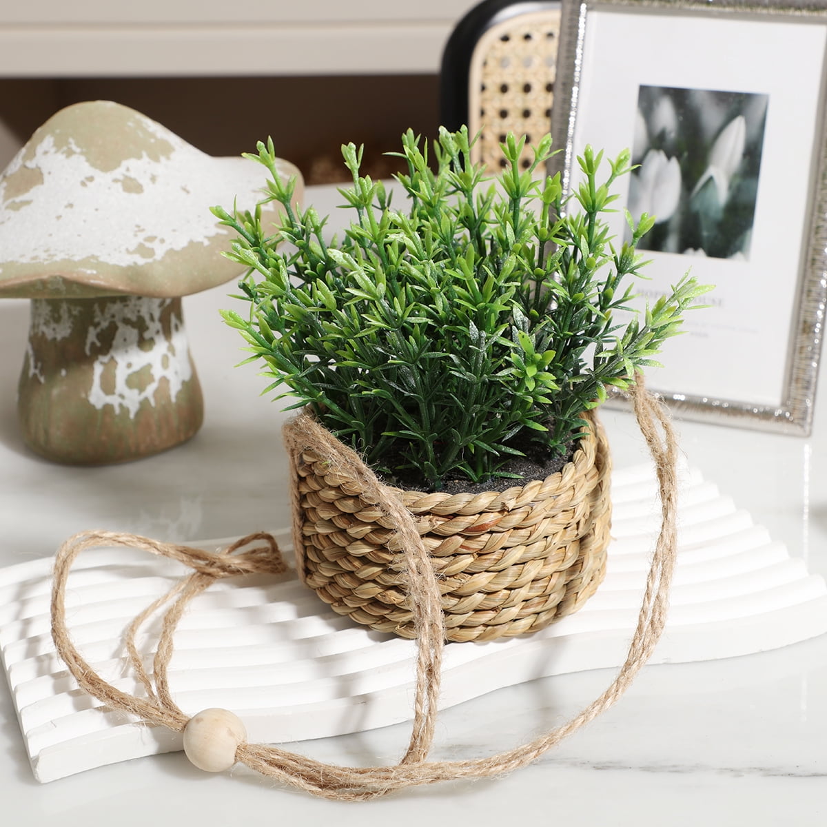 SIA FLOWER Green Artificial Plants Eucalyptus Grass Woven Rosemary ...