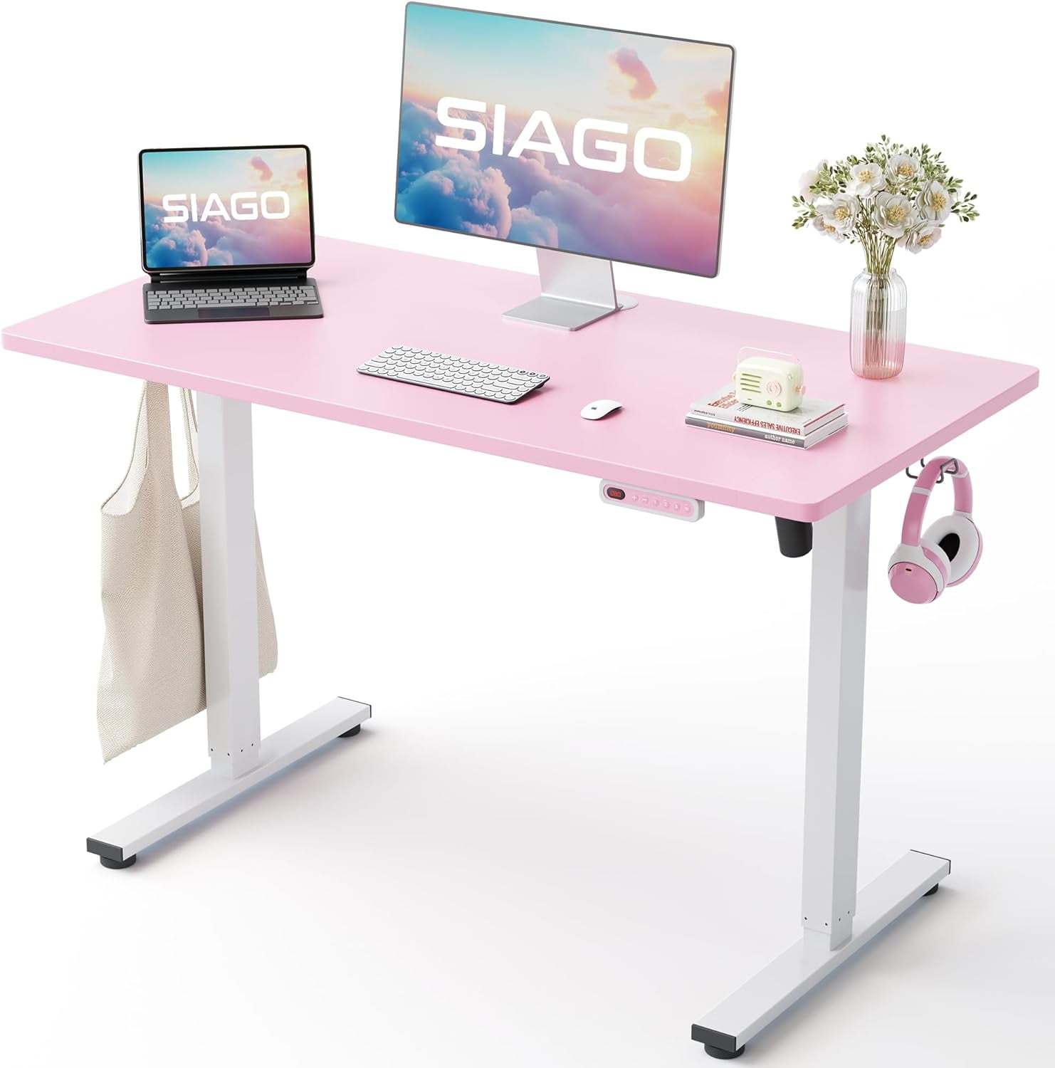 SIAGO Electric Standing Desk Adjustable - 48 x 24 Inch Sit Stand up Desk with Cable Management ...