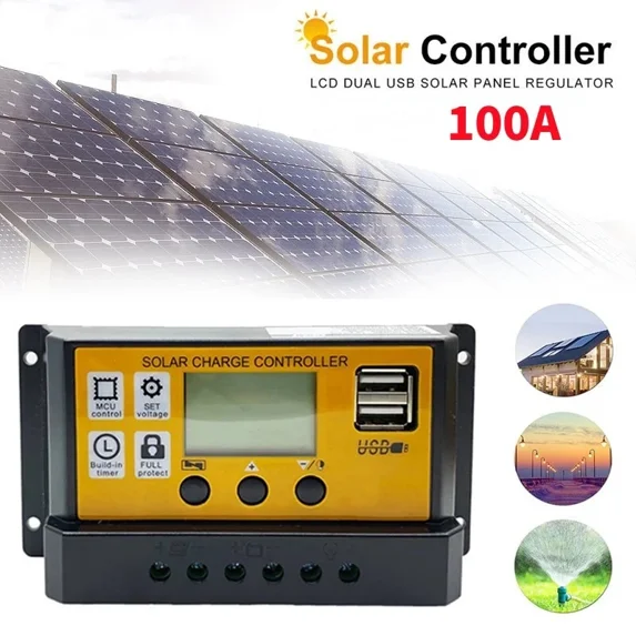 SIANA- 100A Pwm Solar Charge Controller Lcd 12V/24V Lithium Battery ...