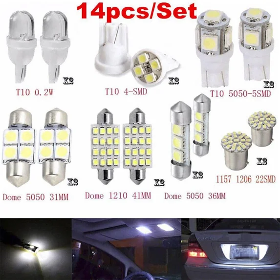 SIANA- 14Pack Car Interior Led Light For Dome Map License Plate Lamps ...