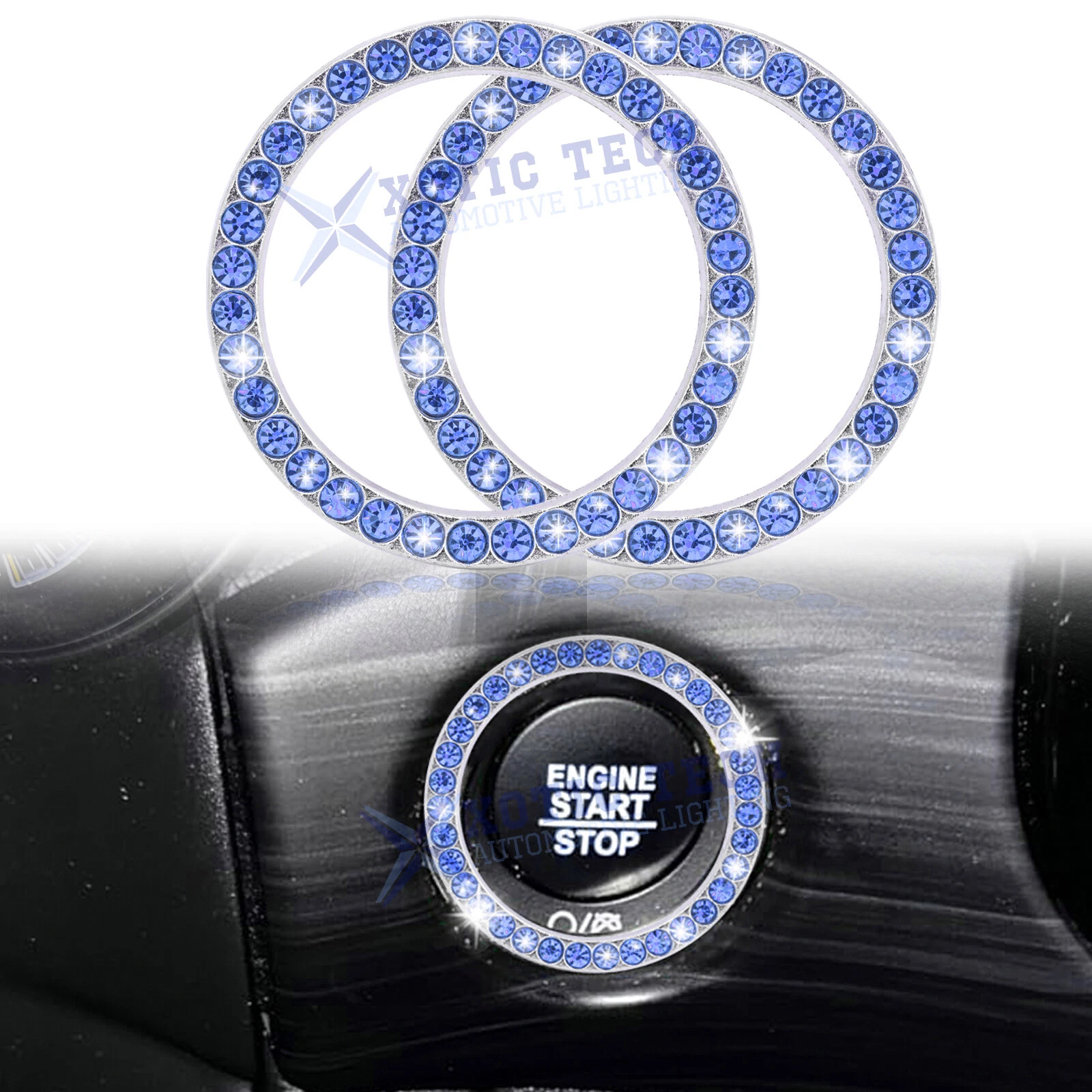 SIANA- 2X Light Blue Key Ignition Starter Knob Bling Ring Emblem Decal ...