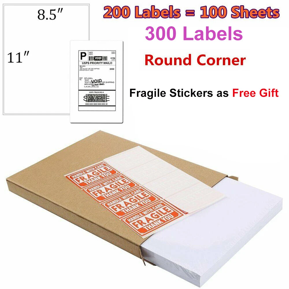 SIANA- 300 Premium Mailing Shipping Labels Sticker 8.5 X 5.5 Half Sheet ...