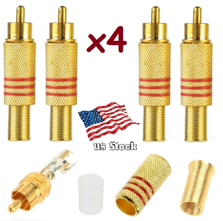 SIANA- 4-Pack Screw-On Strain Relief Rca Male Plug Audio Connectors ...