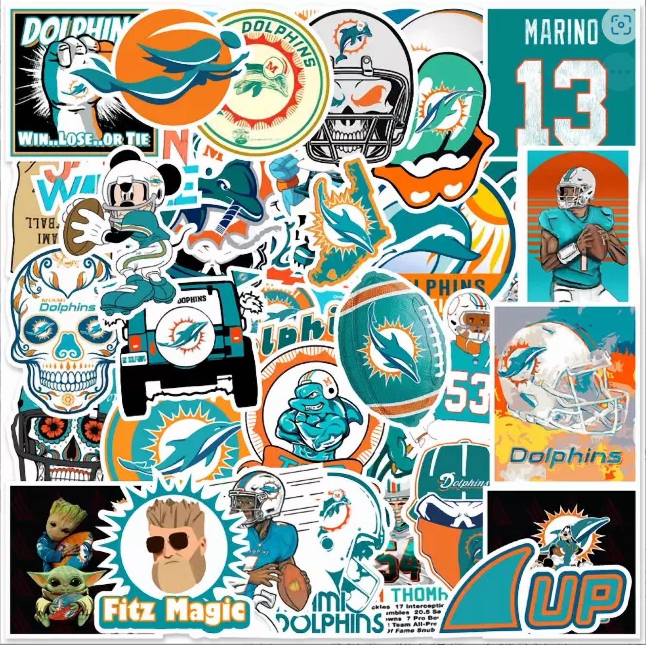 SIANA- 50Pcs Waterproof Vinyl Stickers Miami Dolphins Nfl Football ...
