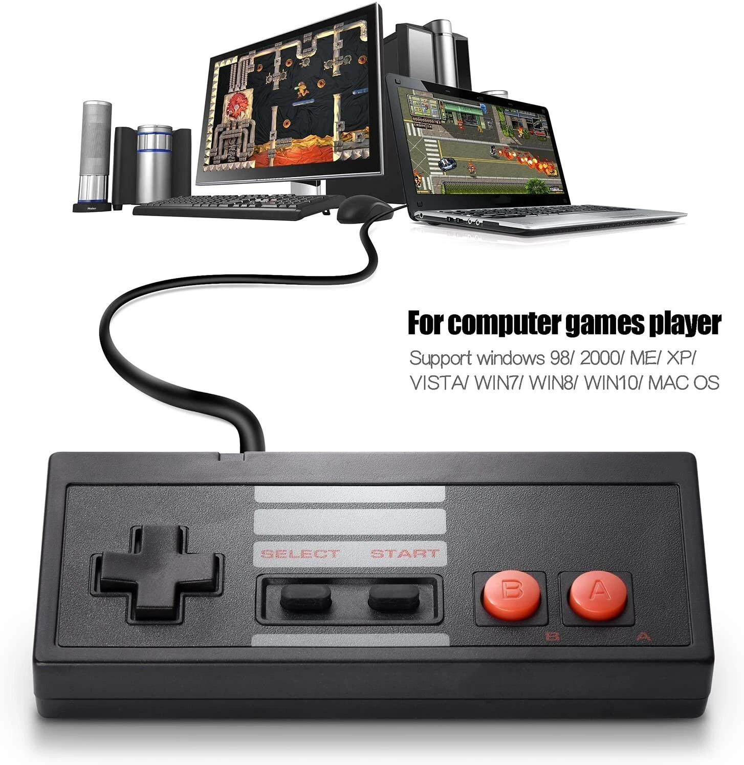 SIANA- Classic Wired Usb Nes Game Controller Joypad For Pc Windows/Mac/Linux/Retropie - Walmart.com