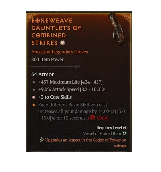 SIANA- Diablo 4 Eternal Boneweave Gauntlets Of Combined Strikes 1Ga ...