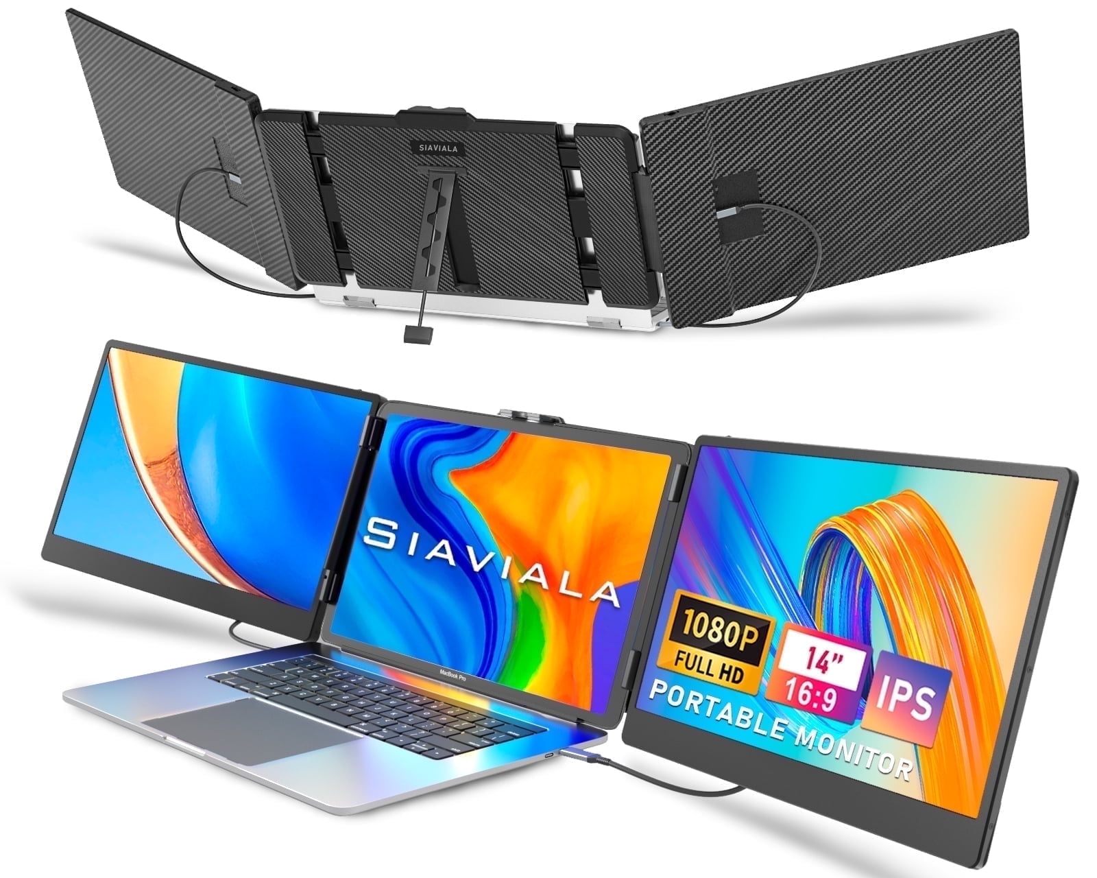 SIAVIALA 14" IPS Triple Portable Monitor for Laptop Extension, 1080P ...