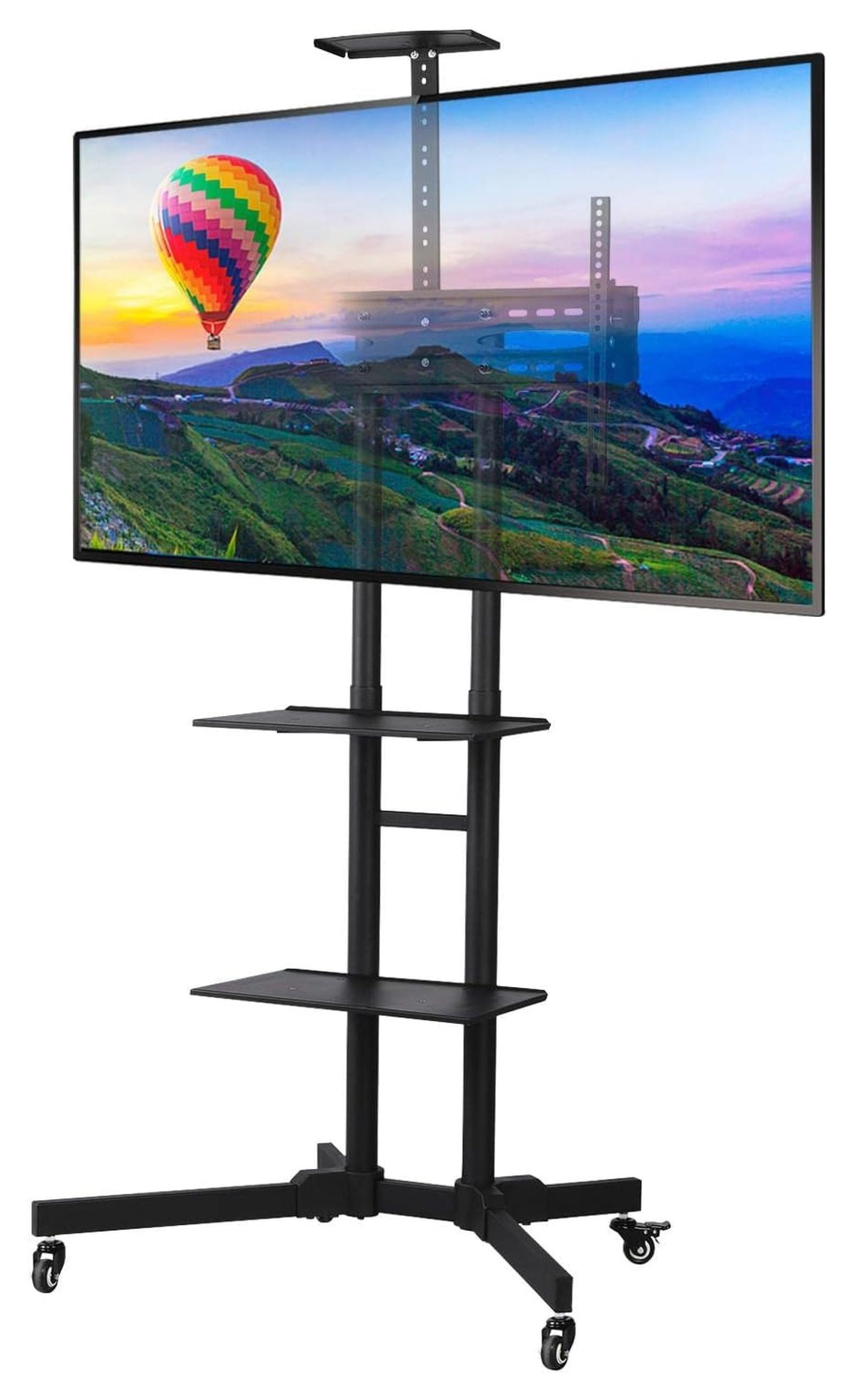 SICHEN TV Cart Rolling Trolley Mount TV Stand on Wheels Height Adjustable for LED LCD Plasma ...