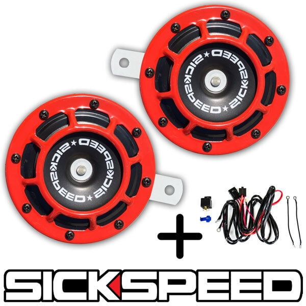 SICKSPEED 2PC RED SUPER LOUD GRILLE MOUNT COMPACT BLAST TONE HORN W ...