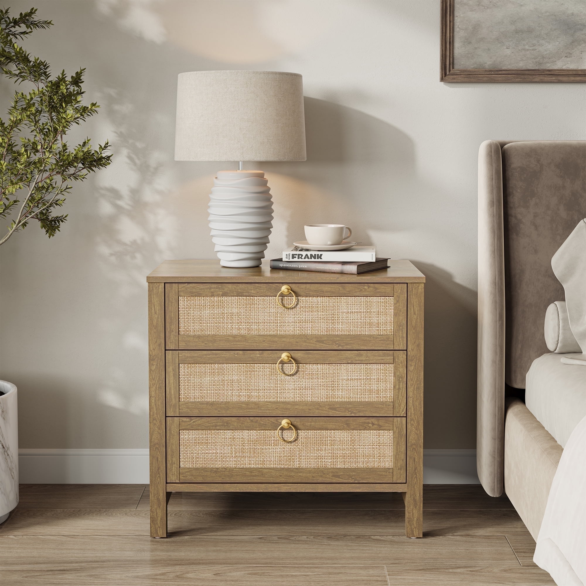 SICOTAS 26.78"W Boho Night Stands for Narrow Spaces, 25.67" Tall Rattan ...