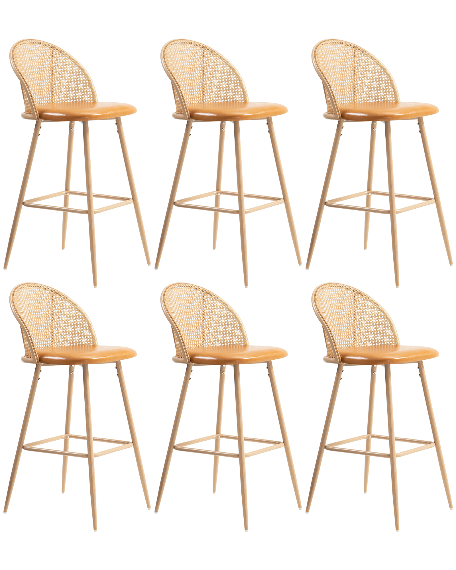 Sicotas 29 Counter Height Bar Stools Set Of 6 With Rattan Back Mid