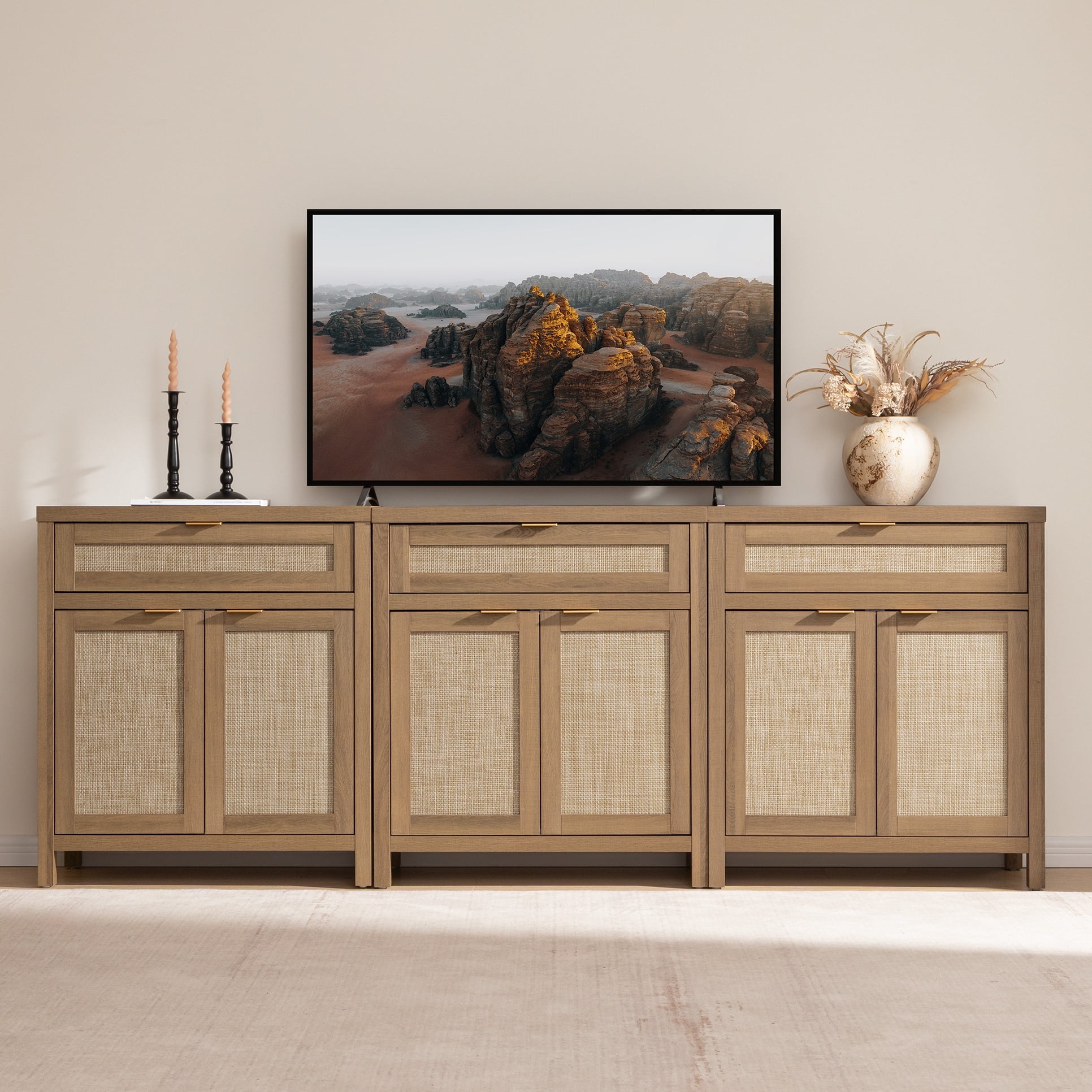 SICOTAS 30" Sideboards Buffets Cabinets with Drawer Set of 3, Boho ...