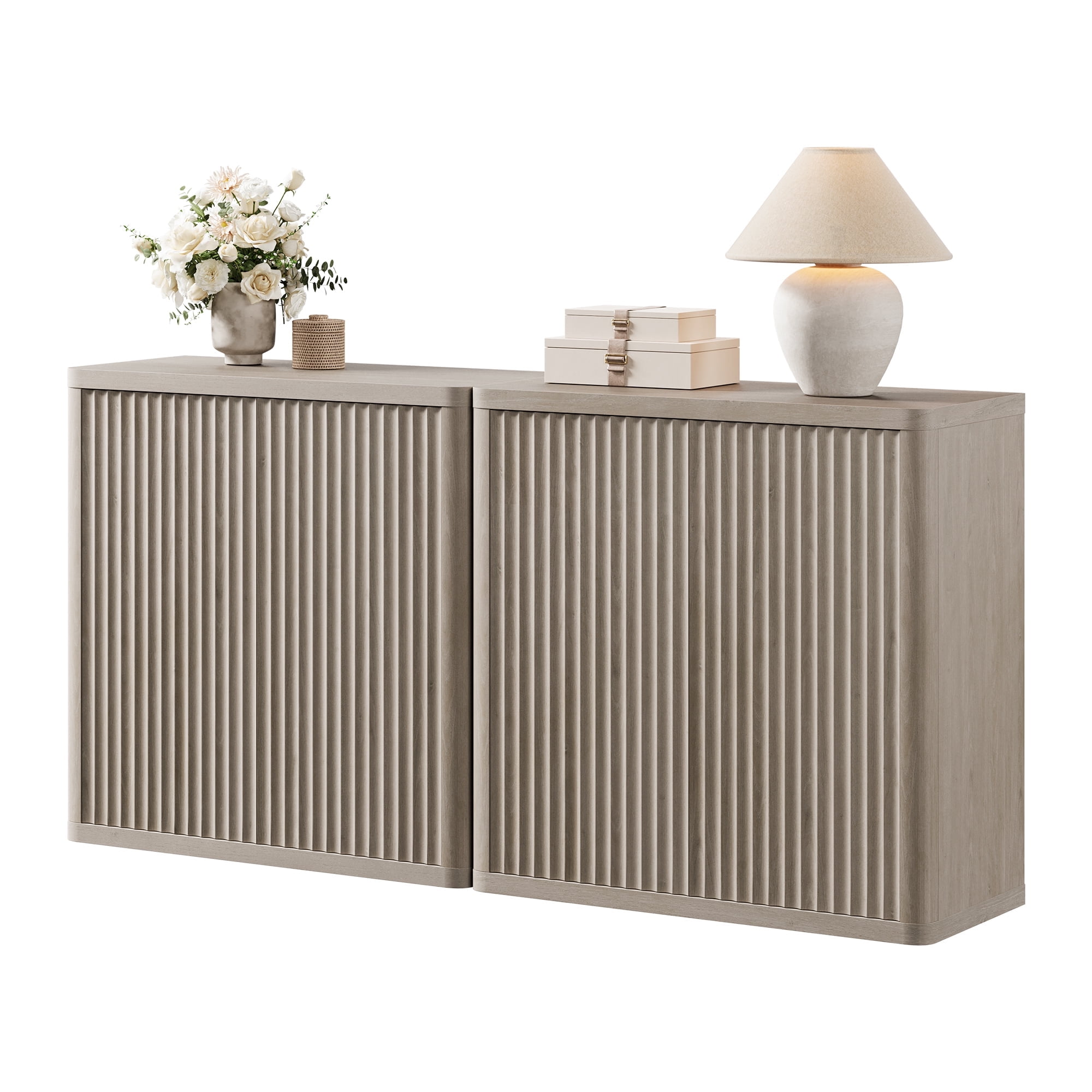 SICOTAS 34.6" Wood Fluted Sideboard Buffet Cabinet Set of 2 with 2 ...