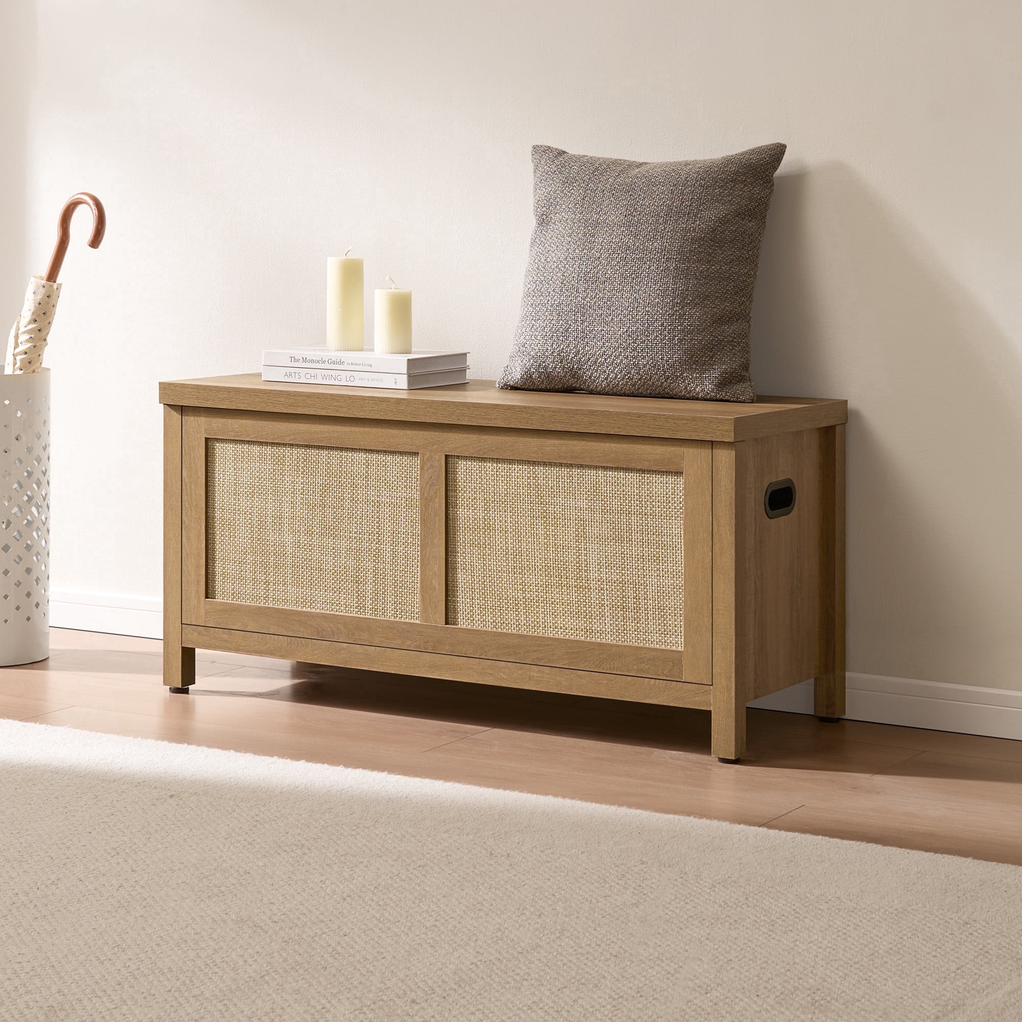 SICOTAS 39.4" Wide Storage Bench with Flip-Top Lid, Rattan Shoe Rack ...