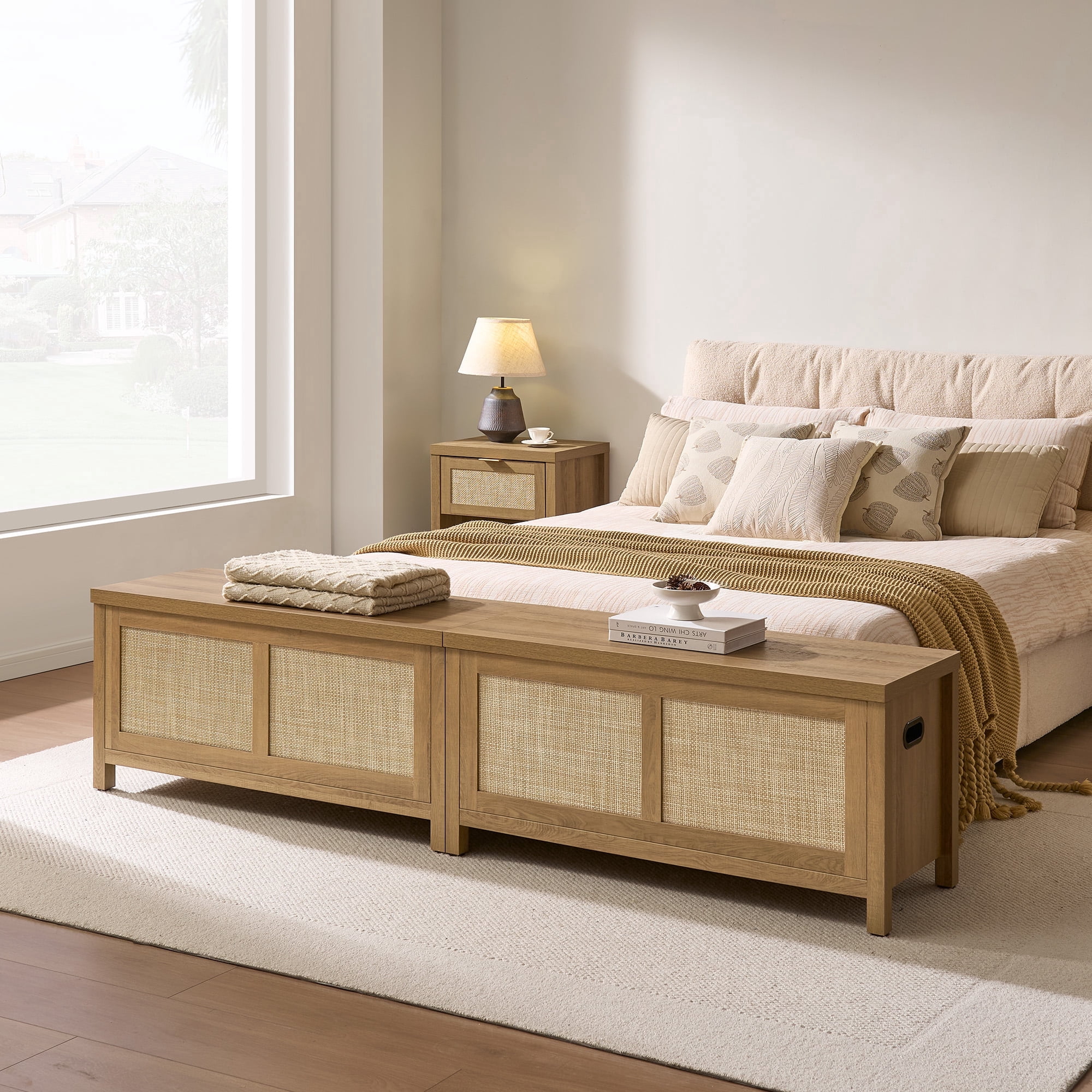SICOTAS 39.4" Wide Storage Bench Set of 2 with Flip-Top Lid, Rattan ...