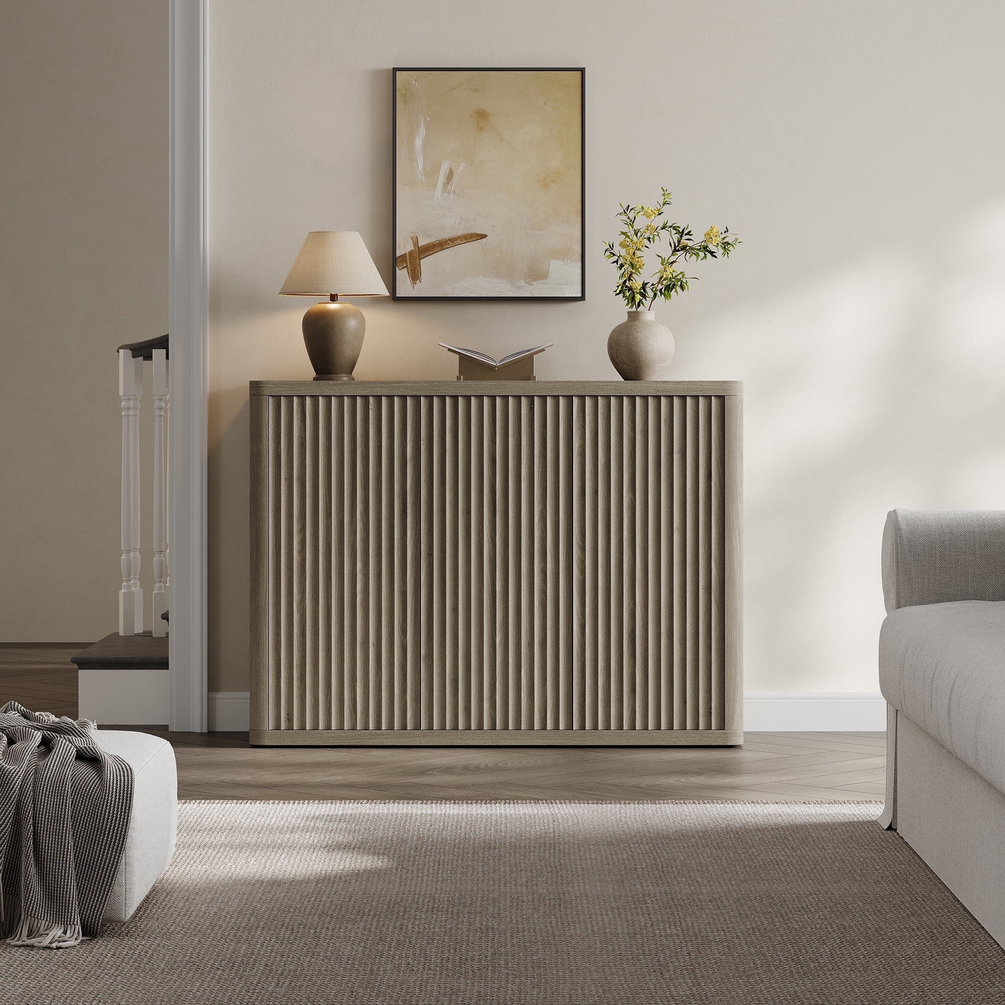 SICOTAS 46.7" Wide 3-Door Storage Cabinet - Large Modern Sideboard with ...