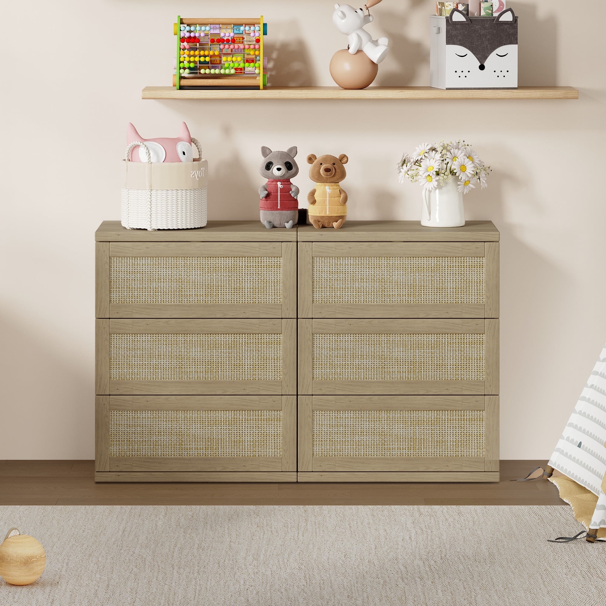 SICOTAS 49.8" W 6-Drawer Rattan Dresser for Bedroom, Farmhouse Modular ...