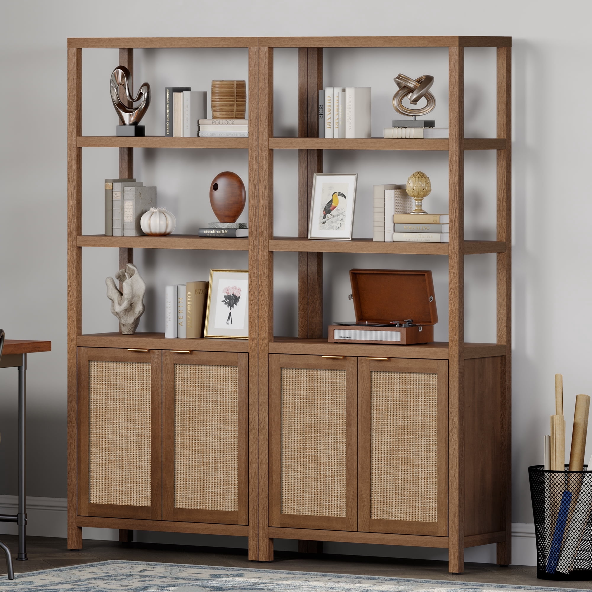 SICOTAS Rustic 5 Tier Bookshelf Set of 2, Tall Open Shelves, Modern ...
