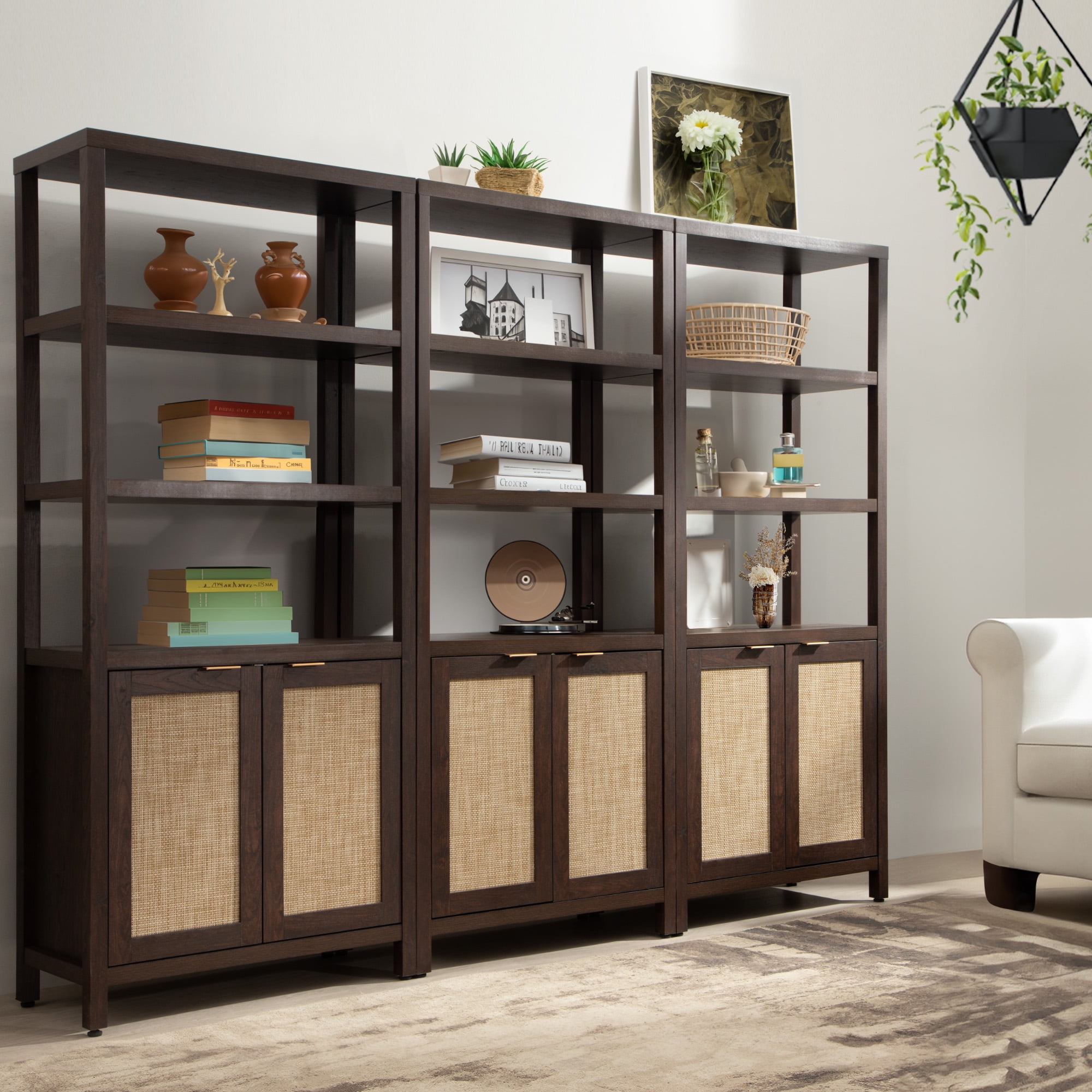 SICOTAS 5 Tier Bookshelf Set of 3, Farmhouse 5 Shelf Bookcase with ...