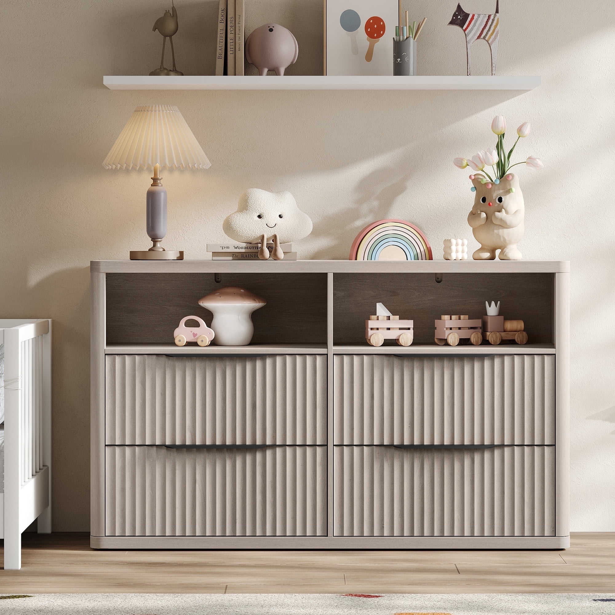 SICOTAS 56.5" Wide Dresser with 4 Large Drawers,Chest of Drawers with ...