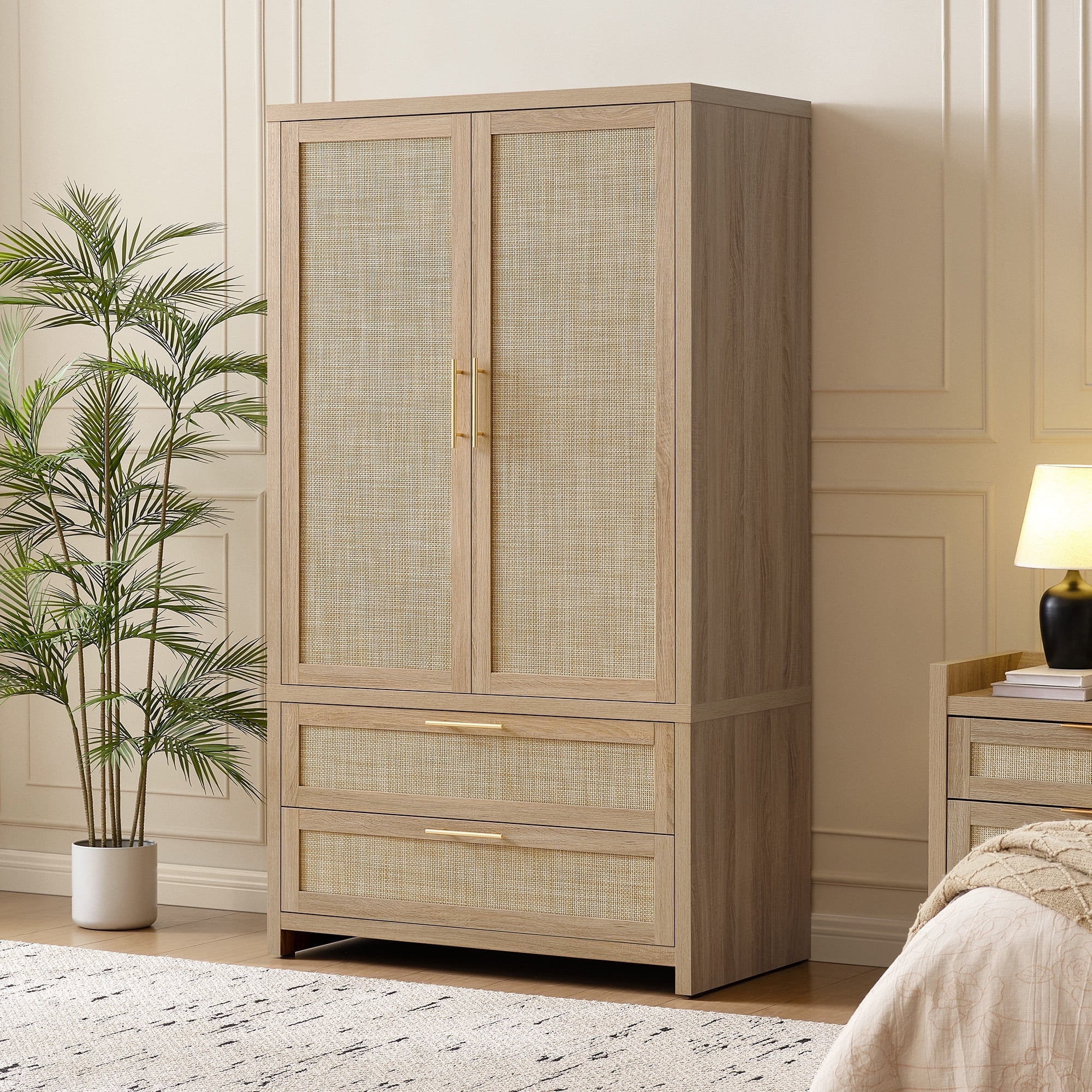 SICOTAS 71"H Boho Armoire Wardrobe Closet, Farmhouse Wardrobe with 2 ...